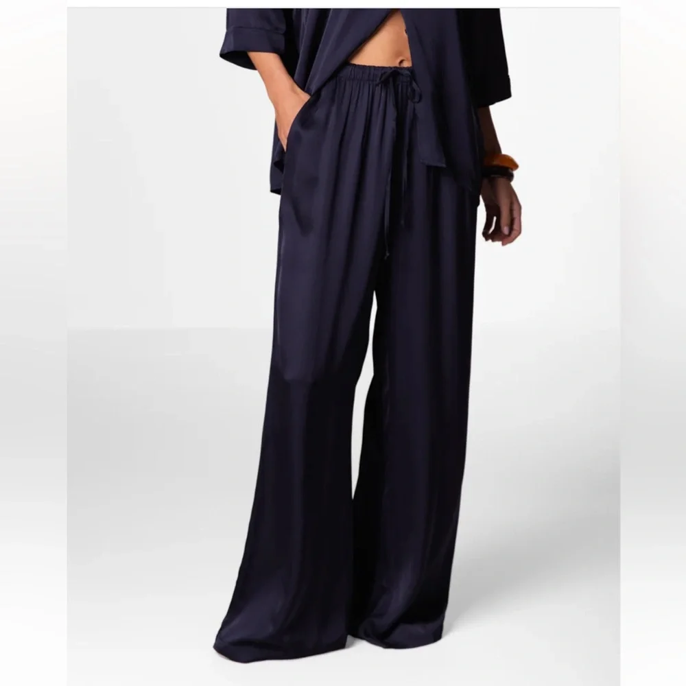 Jaki | Pants & Jumpsuits | Jaki London Nora Drawstring Satin Pants Wide ...